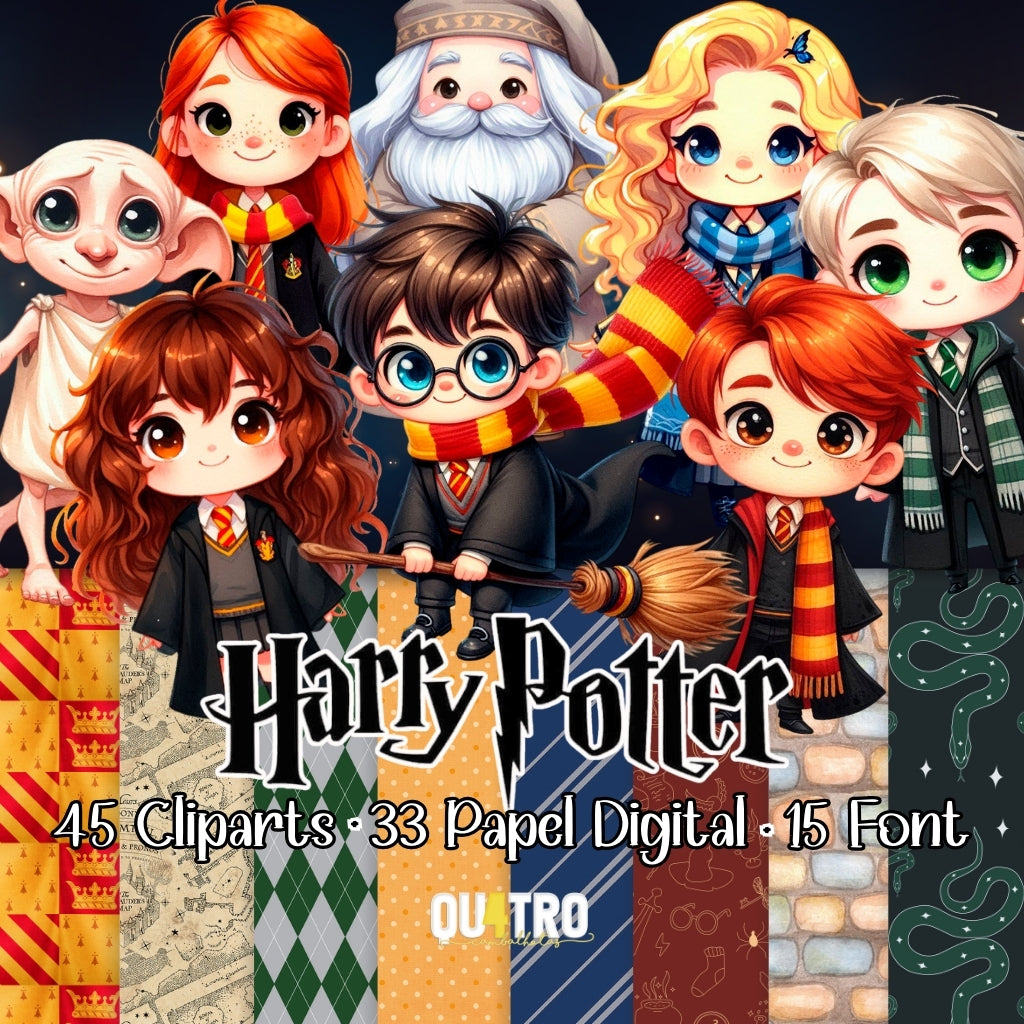 Kit Digital Harry Potter – Cliparts, Papéis Digitais e Fontes