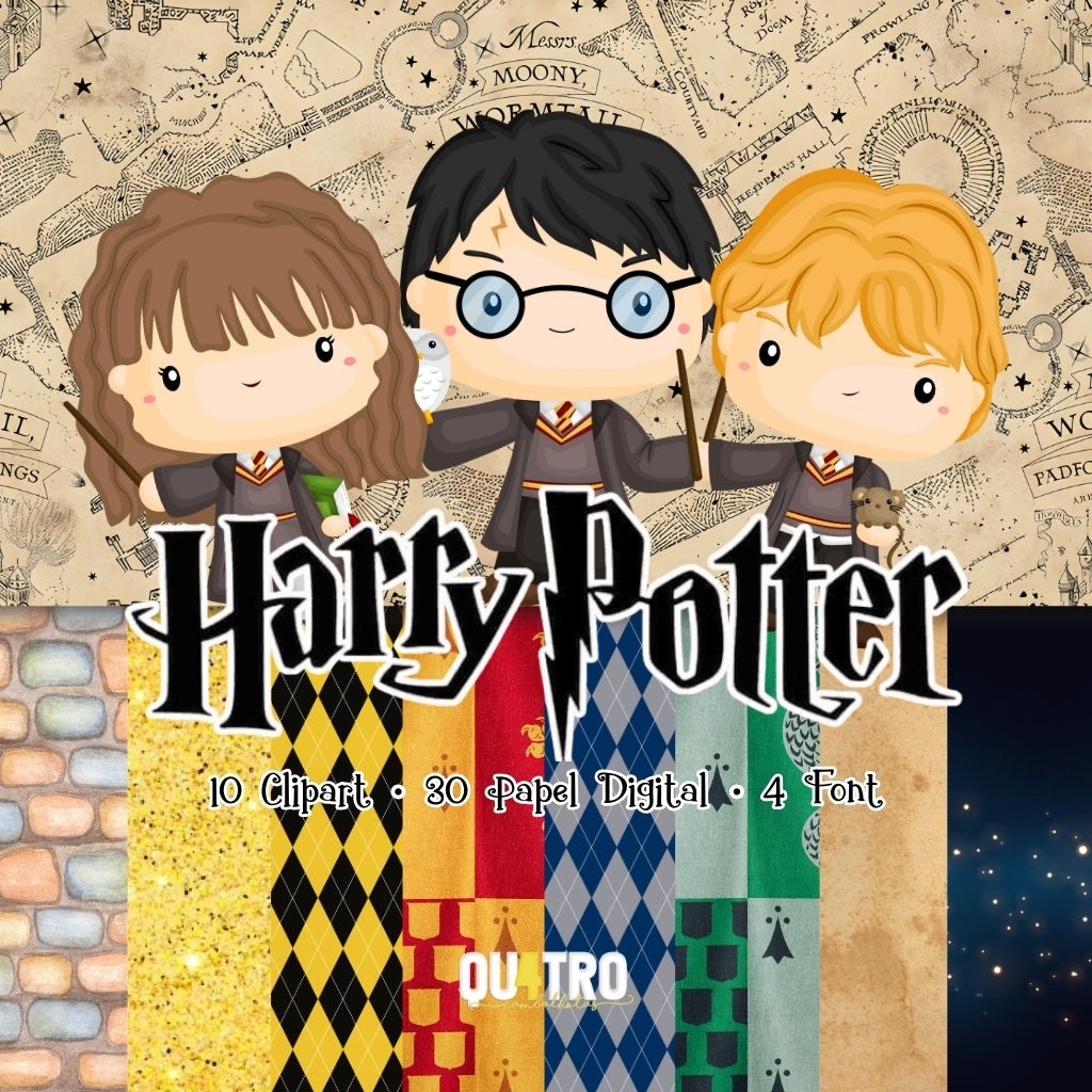 Kit Digital Harry Potter – Cliparts, Papeles Digitales y Fuentes