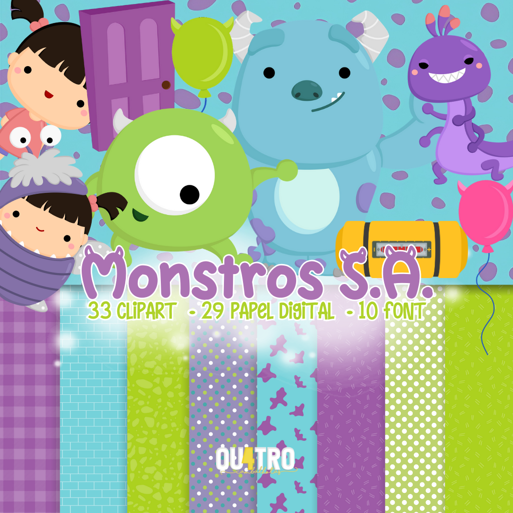 Kit Digital Monstros S.A. - Cliparts, Papéis Digitais e Fontes